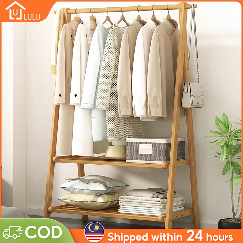 Foldable Clothes Rack Rak Baju With Hook Hanger Double Storage Coat ...
