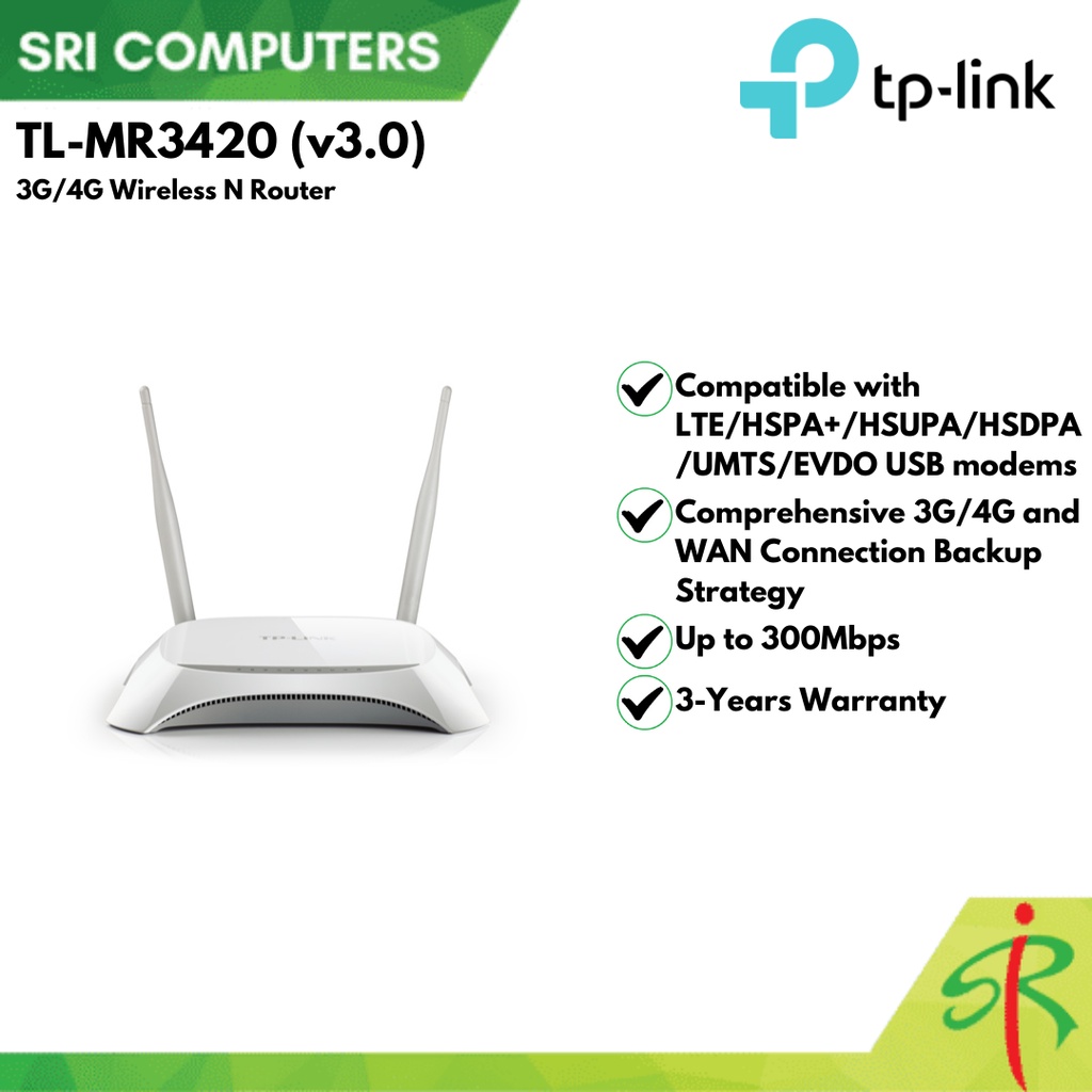 TP-Link TL-MR3420 (v3.0) 3G/4G Wireless N Router [3-YEARS WARRANTY ...