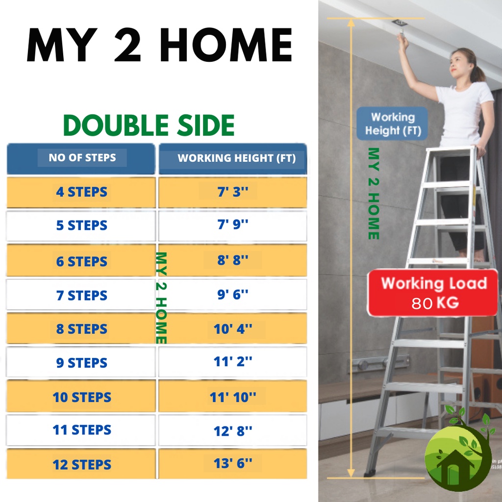 Aluminium 12 Steps Double Sided Ladder Tangga Lipat staircase STEP ...
