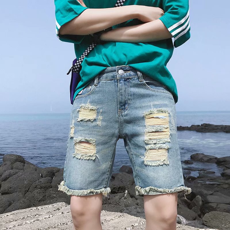 Trend denim shorts men tide brand summer thin section jeans casual five ...