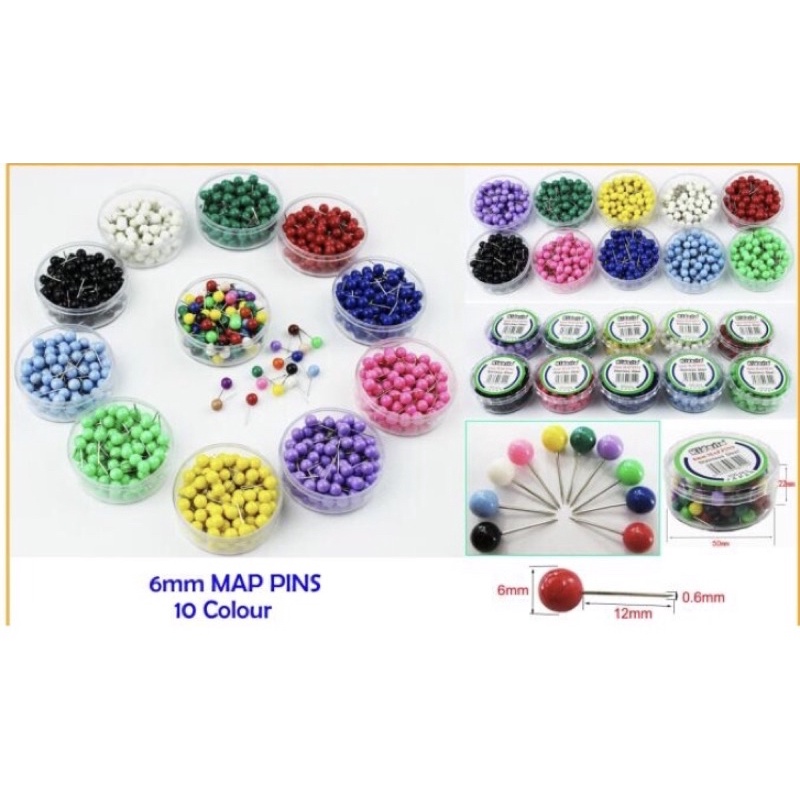 Map Pin 6mm/ Office Pin / Colourful Round Map Pins / 图钉 / 地图针🔥🔥 ...