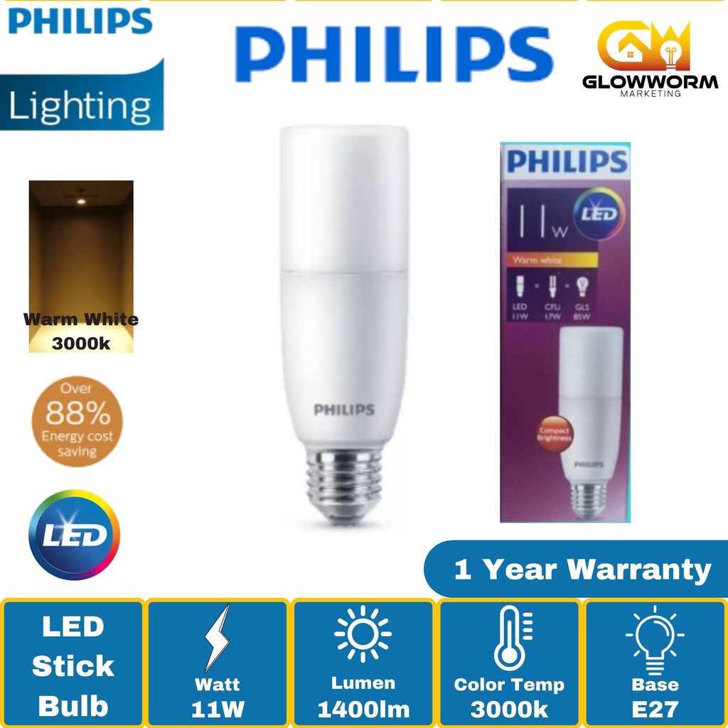 Philips LED Stick Bulb E27 11W (3000k/4000k/6500k) | Shopee Malaysia