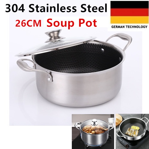 304 Stainless Non-Coating Honeycomb Frying Soup Pot Kuali 26CM ...