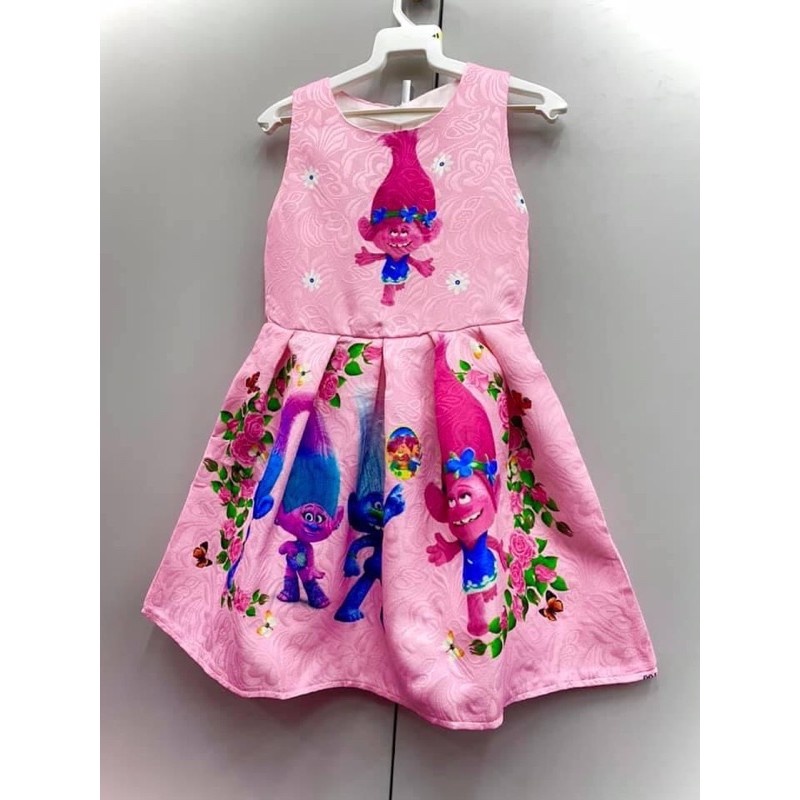 Trolls Pink Gown Girl Blue Dress Girl Cartoon Gaun | Shopee Malaysia