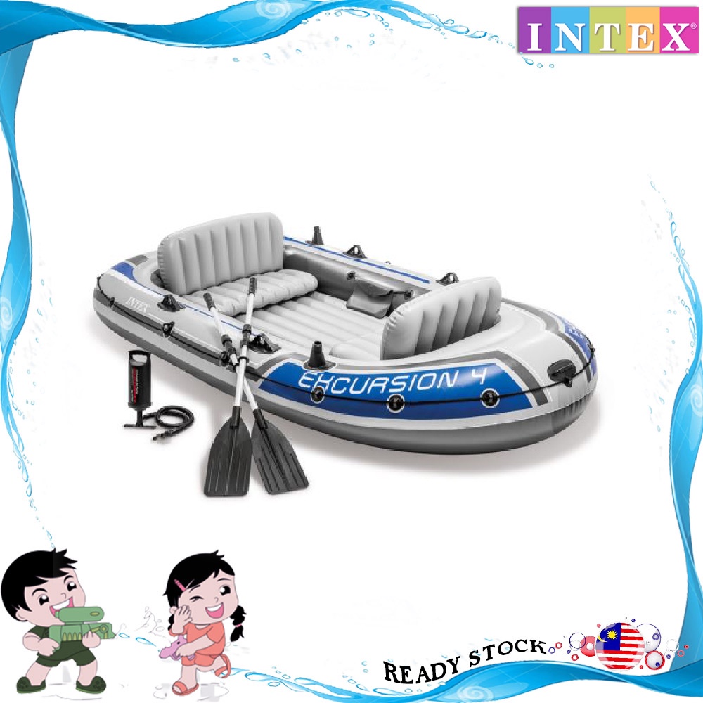 INTEX 68324 Excursion 4Boat Set Inflatable Boat 4Person Fishing Boat ...