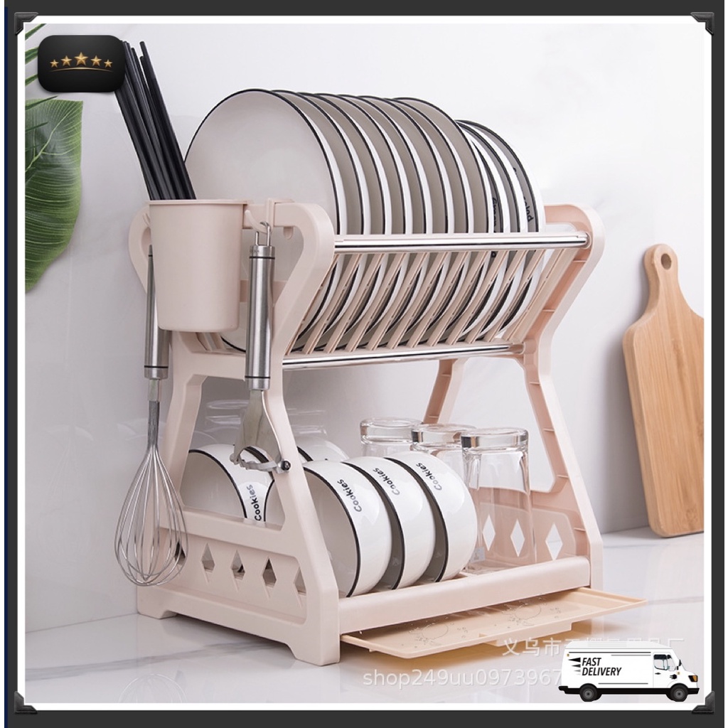 Dish Rack Rak Pinggan Rak Pinggan Mangkuk 2 Tingkat 2 layer Kitchen ...