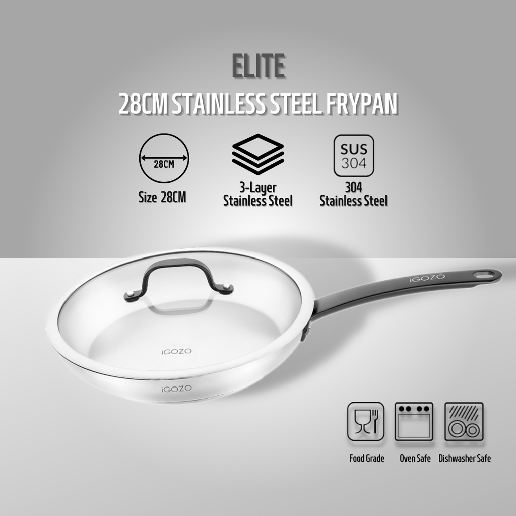 iGOZO ELITE 304 Stainless Steel 28CM Frying Pan Kitchen Cookware With ...