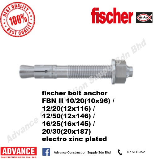 Fischer Accessories bolt anchor FBN II 10/20 / 12/20 / 12/50 /16/25 ...