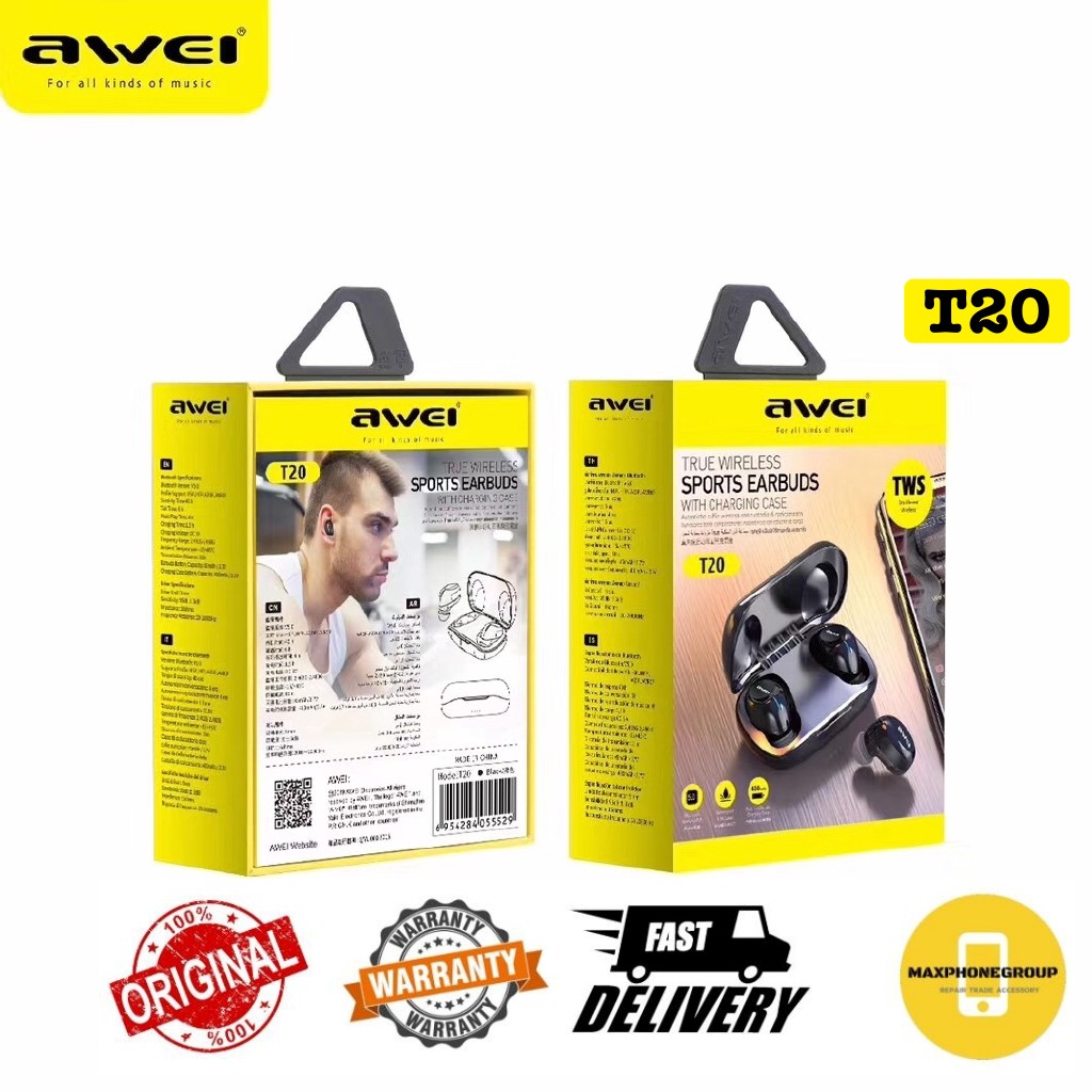 [READY STOCK] AWEI T20 TWS True Wireless Sports Earbuds with Charging ...