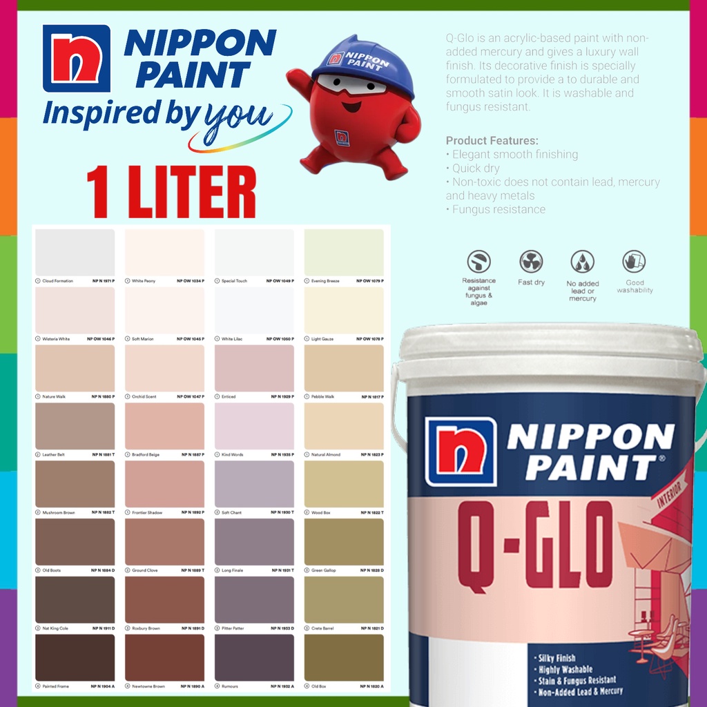 🔥 FOC FREE GIFT 🔥1L Nippon Paint Q GLO INTERIOR SHEEN WASHABLE PAINT ...