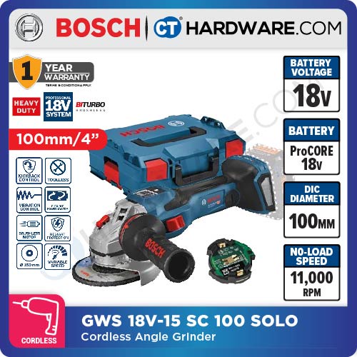 BOSCH GWS 18V-15 SC 100MM CORDLESS BRUSHLESS ANGLE GRINDER 4" 18V ...