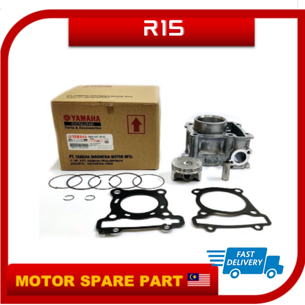 (DIJAMIN 100% ORIGINAL) YAMAHA R15 CYLINDER BLOCK SET KIT BLOK PISTON R ...
