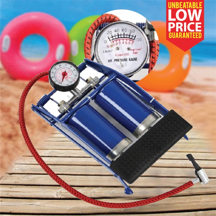 Double Barrel Foot Pump Pedal Cylinder Inflator Air Compressor Pressure ...