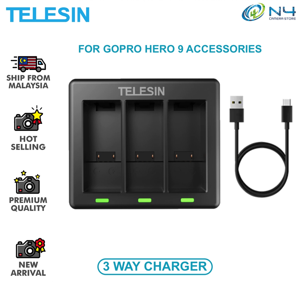 TELESIN BCG-902 3-Channel Battery Charger for GoPro HERO 9 HERO10 HERO11 HERO12 Black Battery ...