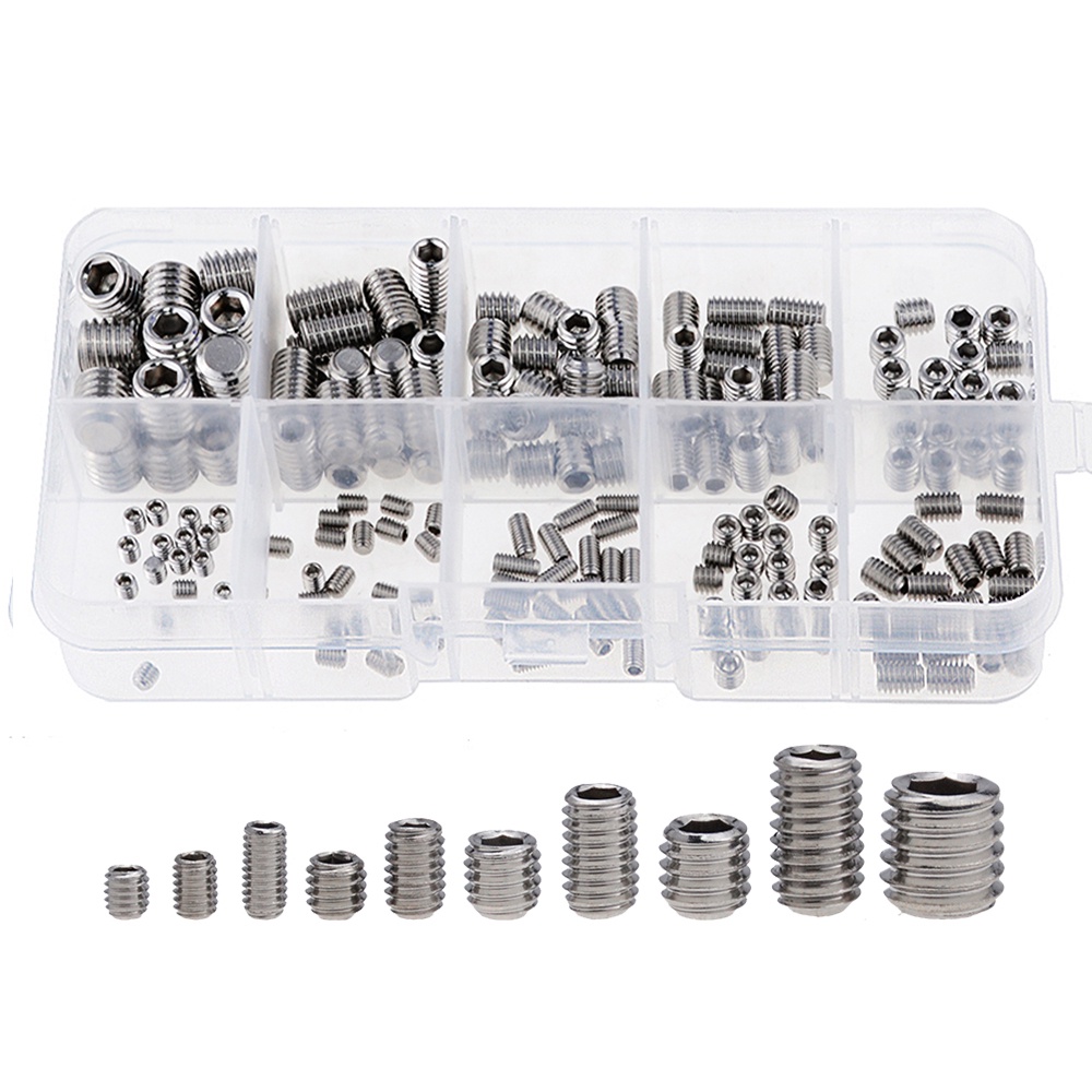 200Pcs/box Hexagon Socket Set Screws Assortment Kit M3 M4 M5 M6 M8 304 ...