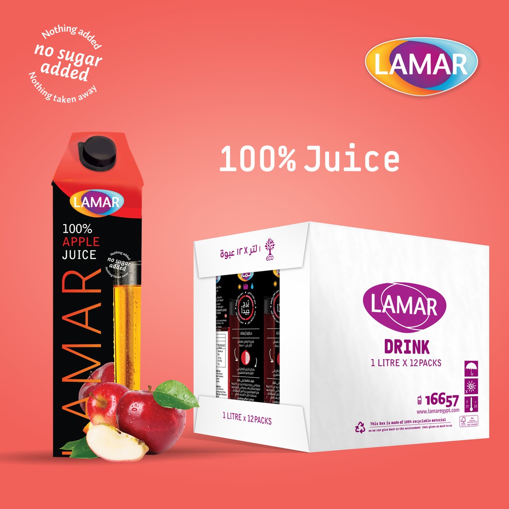 LAMAR Apple Juice [1L X 12 pcs] 100% Natural Imported From Egypt 100% ...