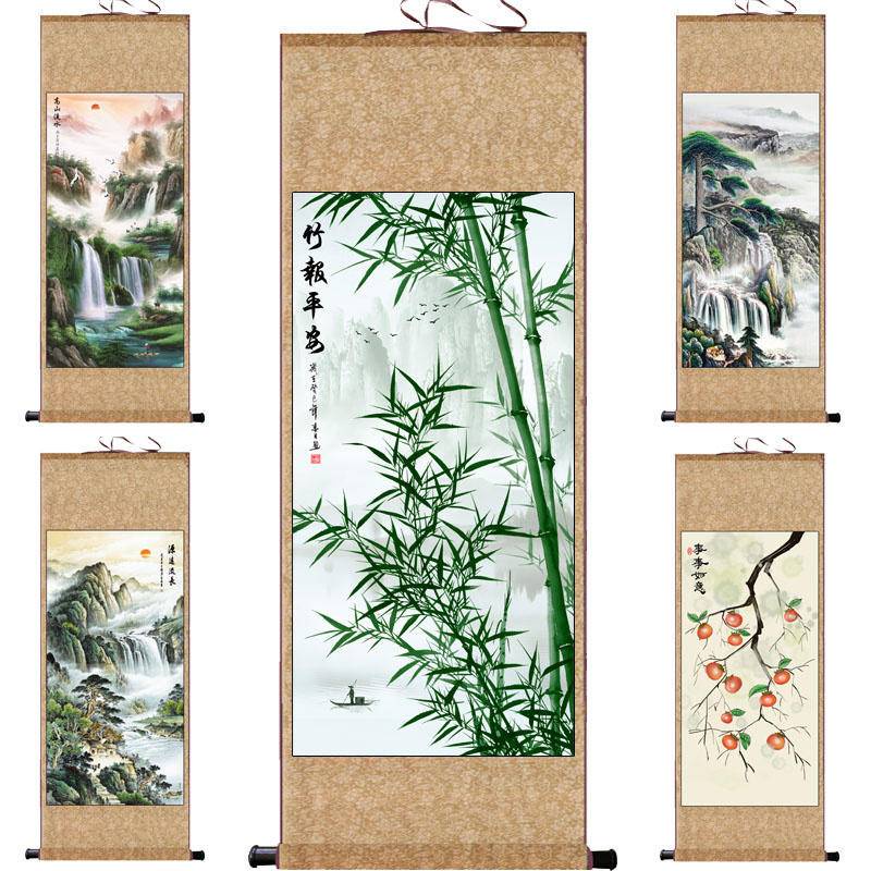 [Silk Scroll Painting] Bamboo Newspaper Safe Flower Bird Painting ...