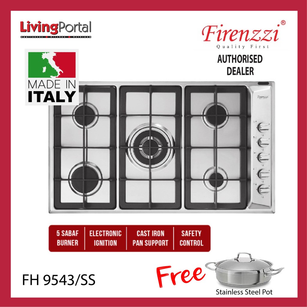 FIRENZZI FH-9543 S/S Italian Stainless Steel Built-in Gas Hob - 5 ...