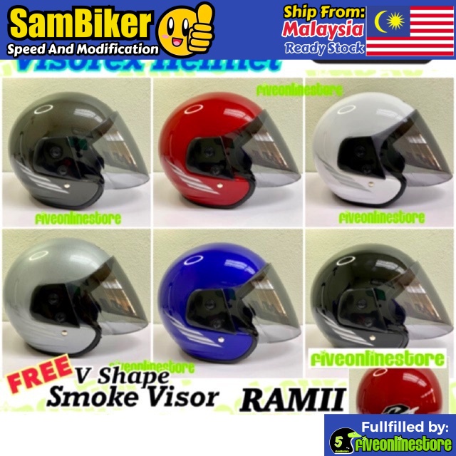 Laser Ranger 2 Open Face Visorex Helmet SIRIM FREE V Shape Smoke Visor ...