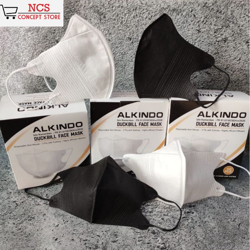 10 PCS / 50 PCS Masker ALKINDO MONSON 4 Layer duckbill facemask face ...