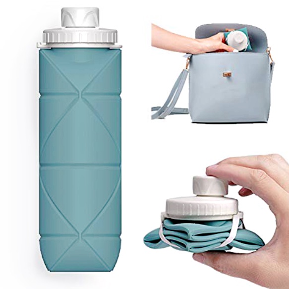 600ml Foldable Silicone Water Bottle Collapsible Portable Reusable BPA Free Travel Gym Camping ...