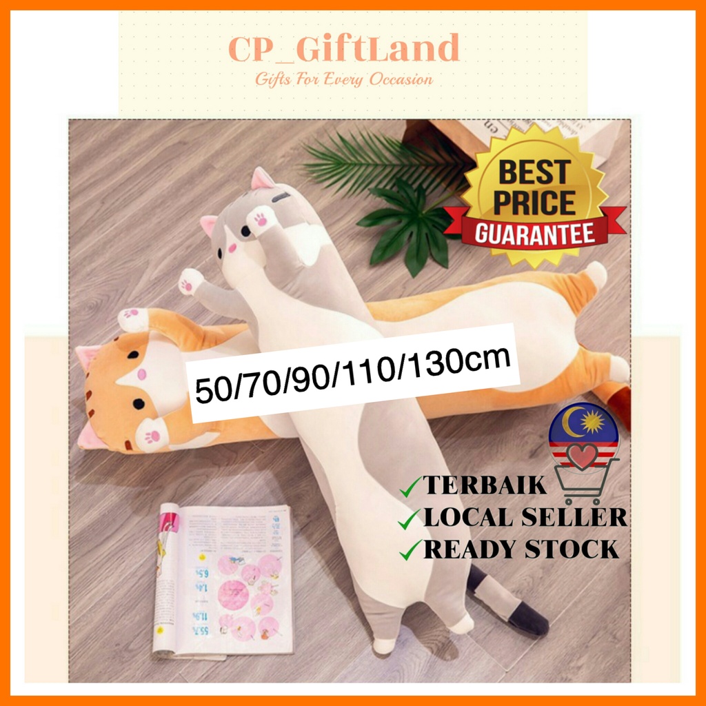 [50CM-130CM] Meow Cat Plush Toys Fluffy Cute Long Pillow Gift Patung ...