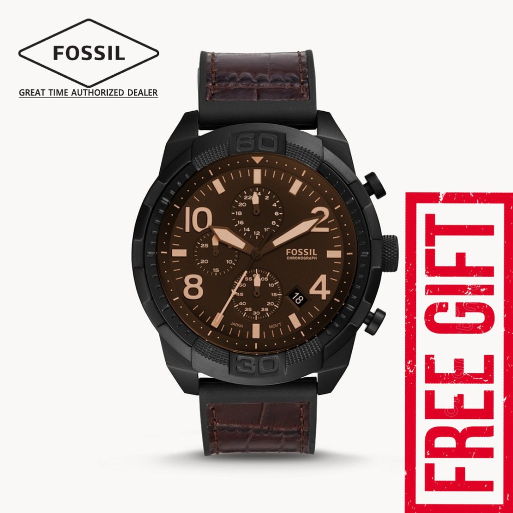 Fossil Watch FS5713 Bronson Chronograph Brown Croco Leather Gent's ...