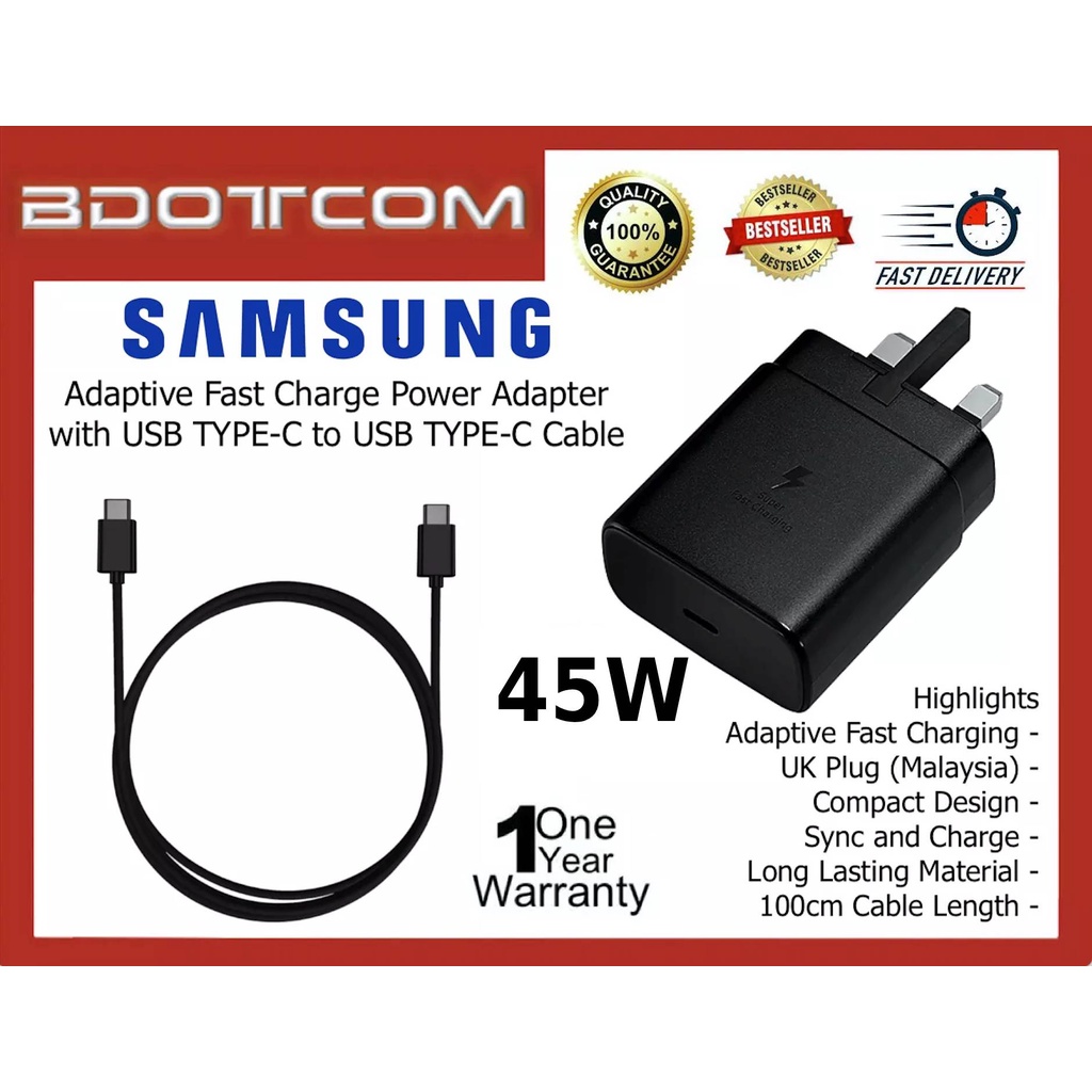 Samsung Adaptive SUPER Fast Charger 45W PD Adaptor with Type C to Type ...