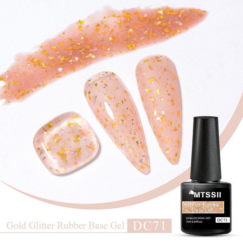 Mtssii Gold Glitter Rubber Base Gel Polish Milky Jelly White Pink Soak Off UV LED Self Leveling ...