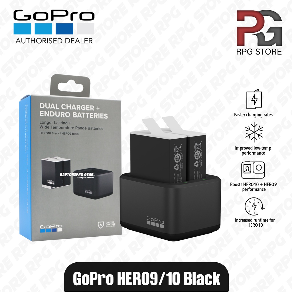 GoPro Dual Battery Charger + Enduro Batteries for GoPro HERO 12/11/10/9 ...