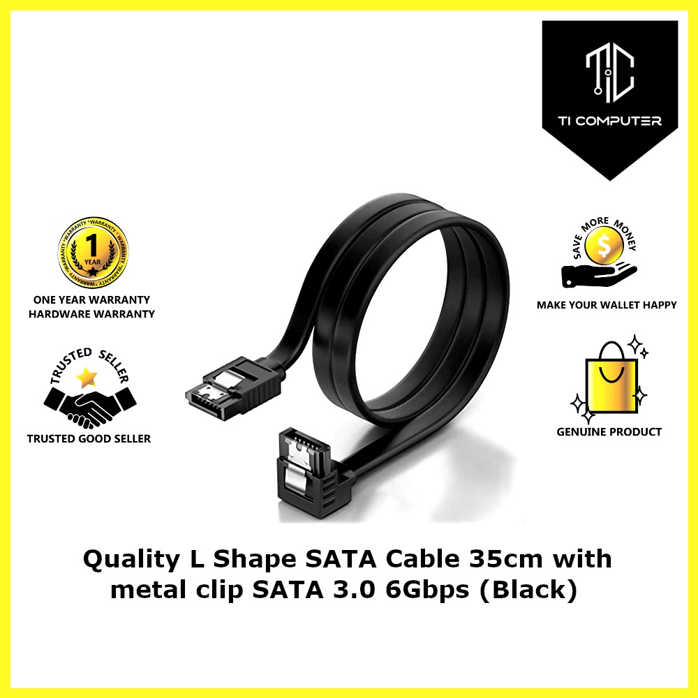 Quality L Shape SATA Cable 35cm with metal clip SATA 3.0 6Gbps (Black ...
