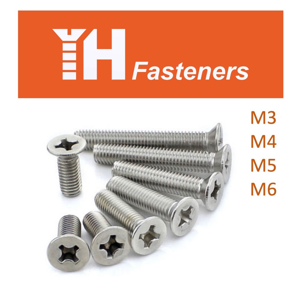 (10 pcs) M3 M4 M5 M6 Csk Countersunk Flat Phillips Head Screw DIN 965 ...