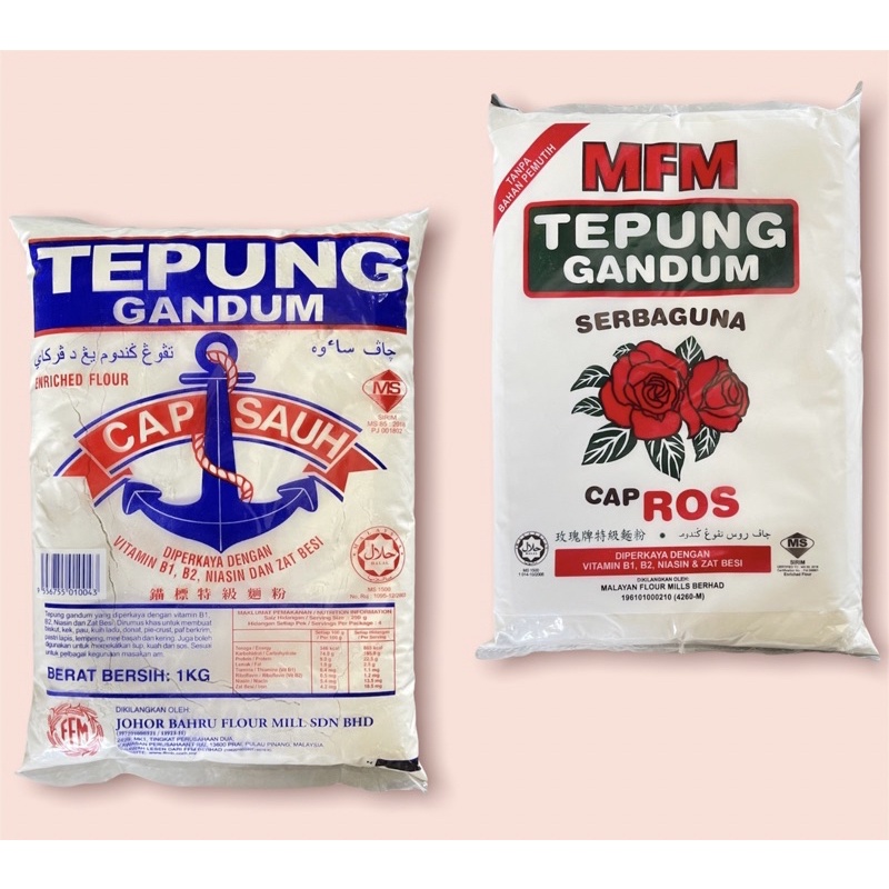 TEPUNG GANDUM CAP SAUH 1KG MFM TEPUNG GANDUM CAP BUNGA ROS 850G ...