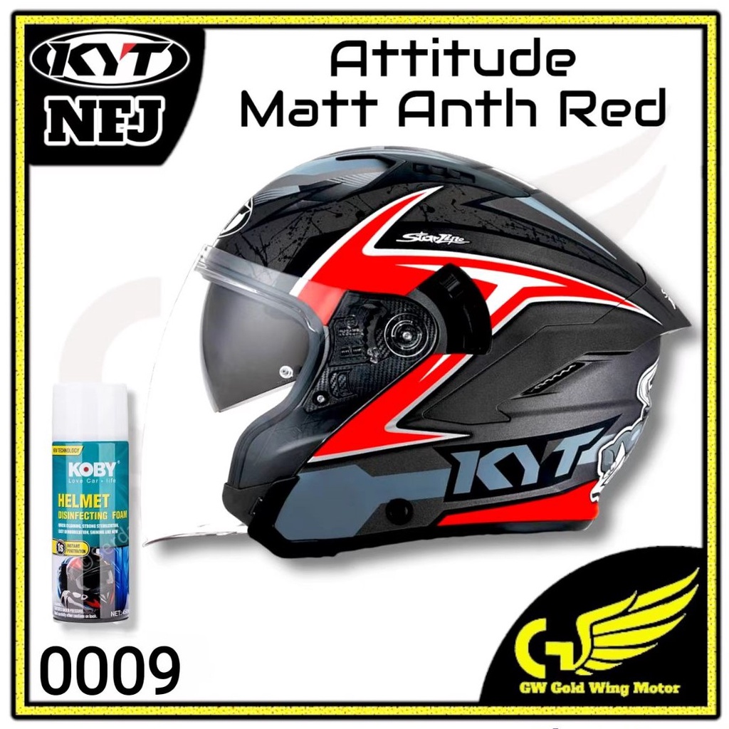 100% KYT NFJ HELMET ATTITUDE MATT ANTH RED DOUBLE VISOR HELMET ...