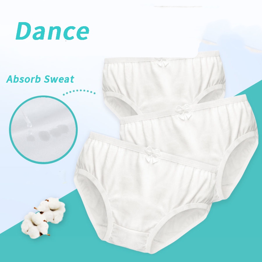 [ready Stock] 3 Pcs White Ballet Briefs Girls Cotton Dancing Underwears
