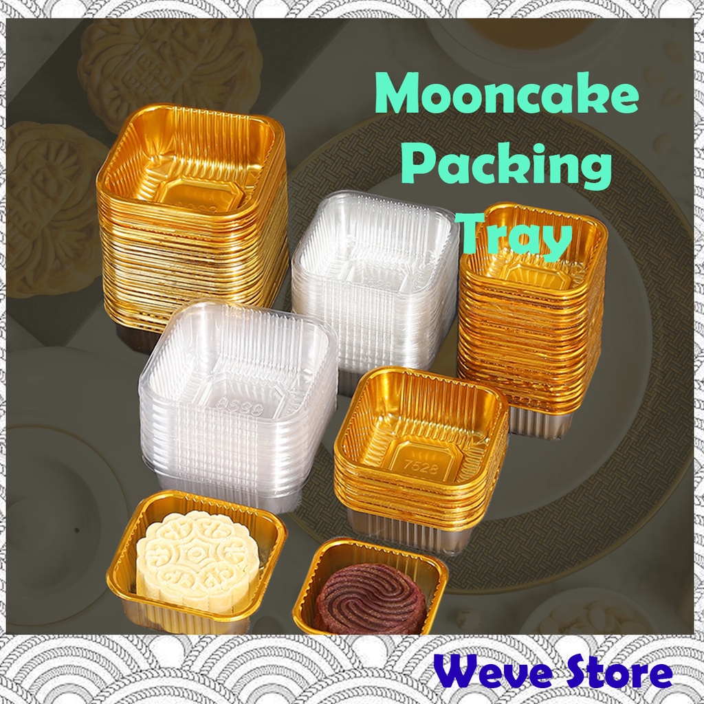 100 Pcs Transparent Gold Mooncake Tray 50g/80g/100g Bekas Kuih Mooncake ...