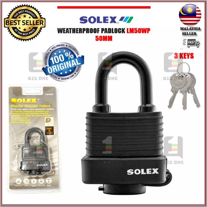 (ORIGINAL) SOLEX LM50WP 50MM WEATHER RESISTANT PADLOCK ANTI RUST ...