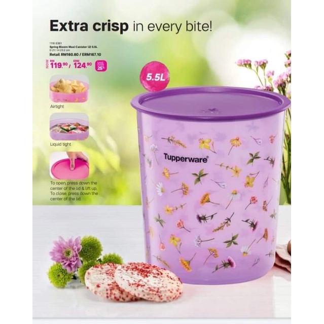 Tupperware Royal Rose or Spring Blooms Maxi Canister 5.5L ( Airtight Liquid Tight Giant Canister ...