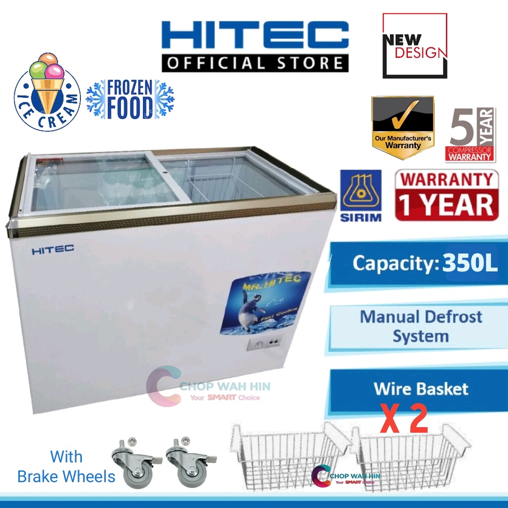 HITEC Glass Top Freezer 350L HFZ-C389GT Sliding Glass Door Ice Cream ...