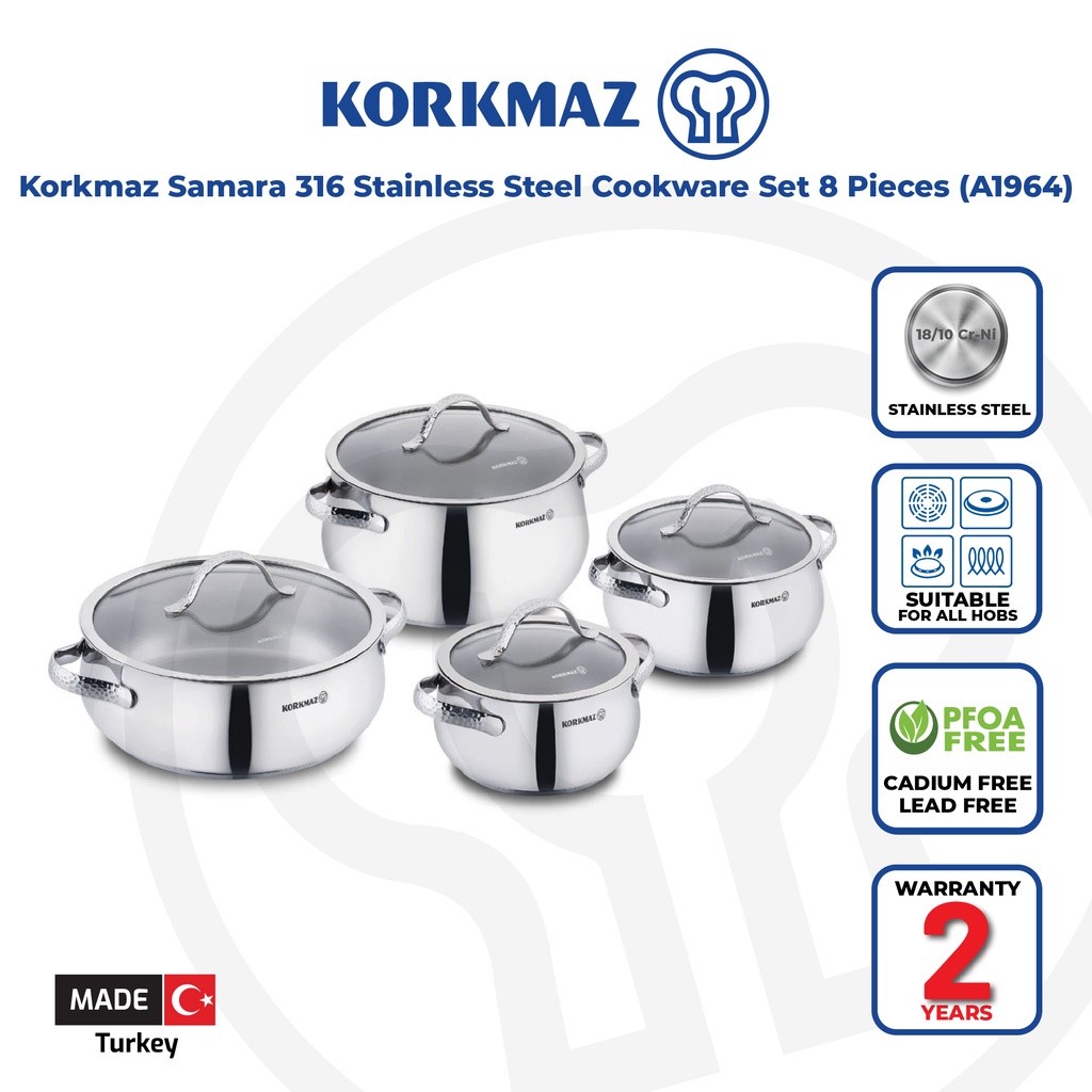 Korkmaz Samara 8-Piece Stainless Steel Cookware Set - Induction ...