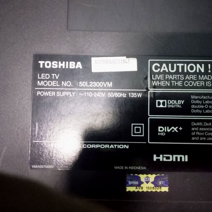 TOSHIBA 50L2300VM | MAIN PE1128 - V28A001473B1 POWER V71A00027500 ...