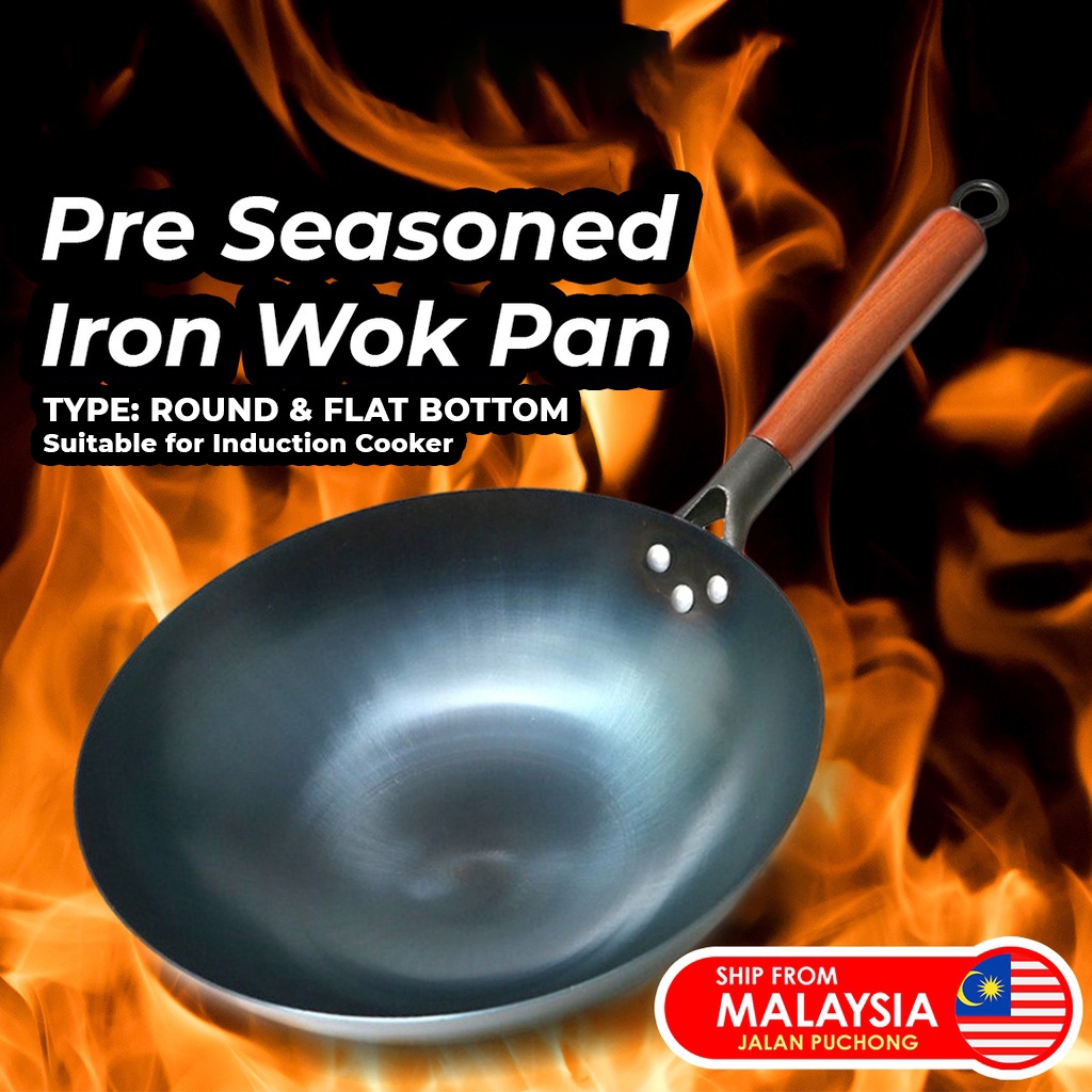 Pre Seasoned Handmade Blue Iron Wok Pan Frypan Non Coated Non Stick ...