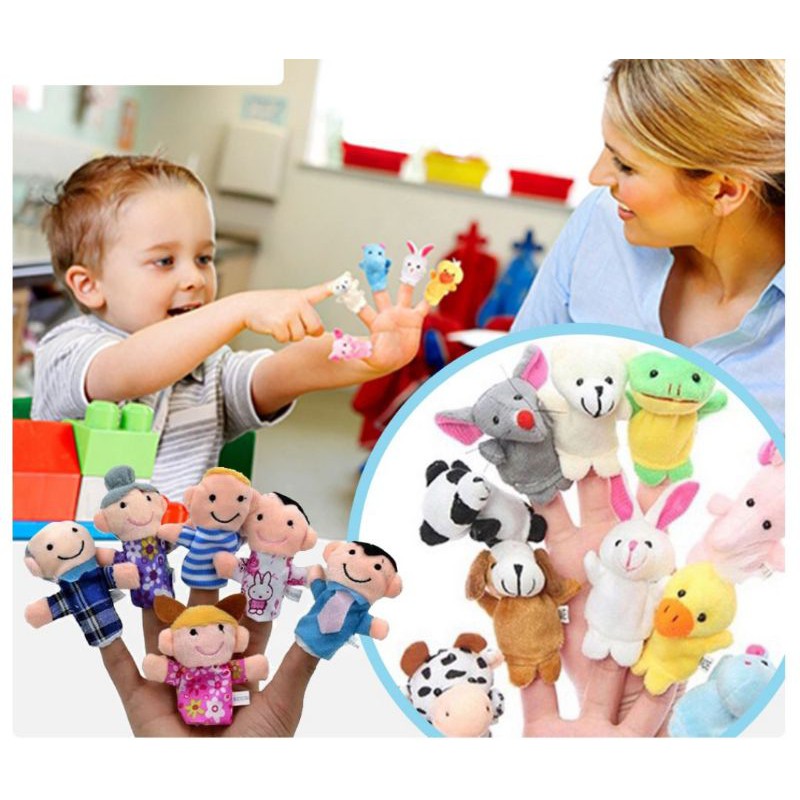 10 animal finger puppets and 6 family puppets, educational props, story ...