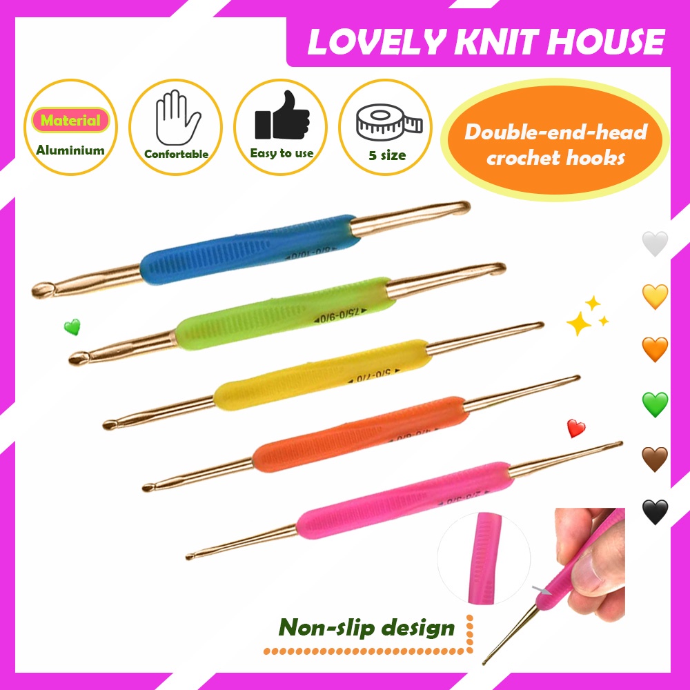 5 pcs Crochet Hooks,Double Head Different Sizes with Soft Rubber ...