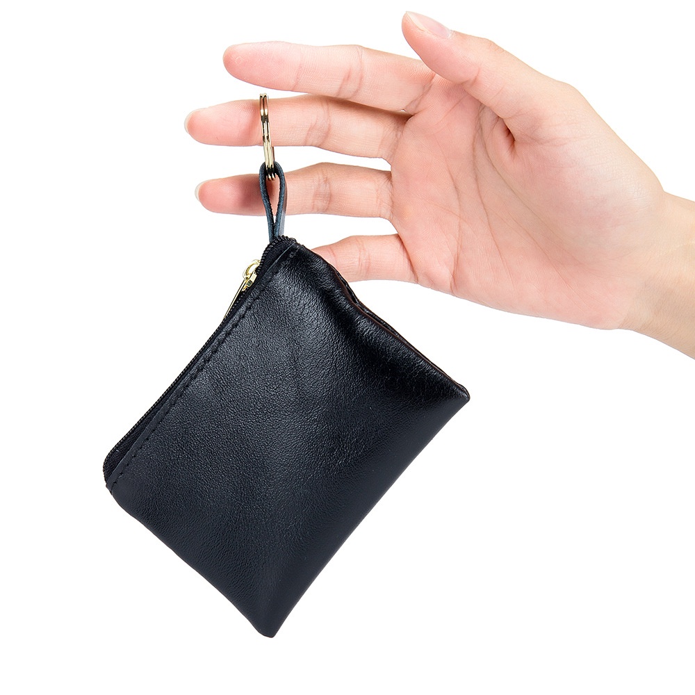 ANS Slim Coin Purse Men's Soft Leather Mini Key Case Women's Zipper ...