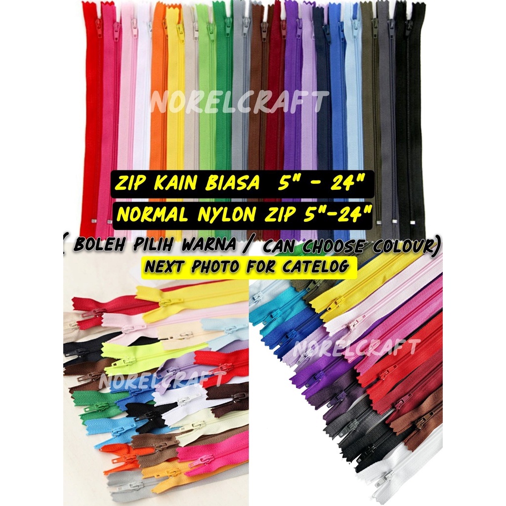 [5'' - 24'’] 12PCS/1DOZ ZIP KAIN BIASA / NORMAL CLOTH ZIP / ZIP BIASA ...