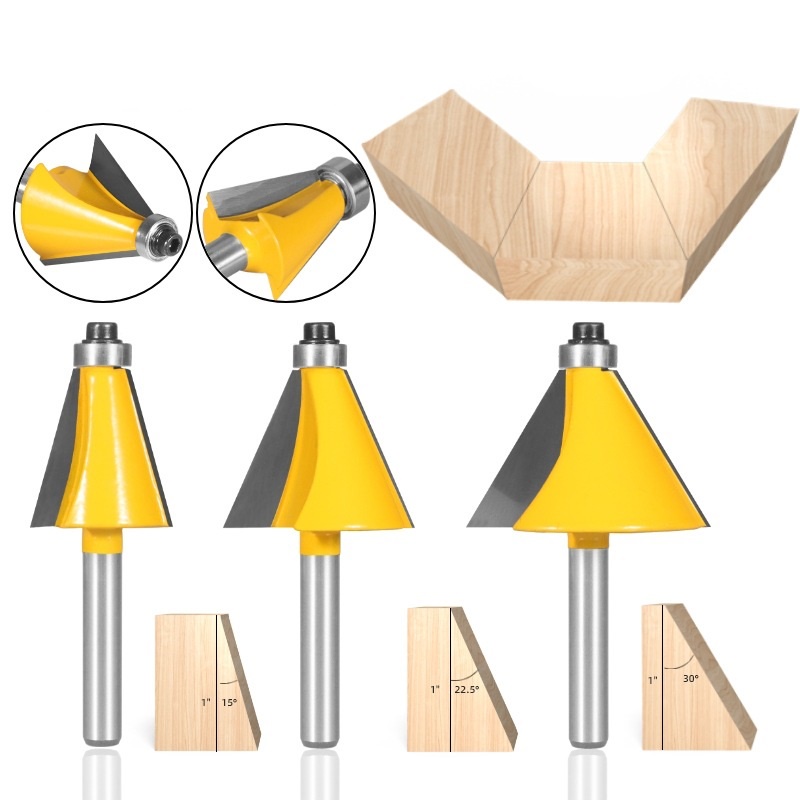 15/22.5/30 Degree Carbide Tipped Chamfer Bevel Tool Edging Router Bit 1 ...