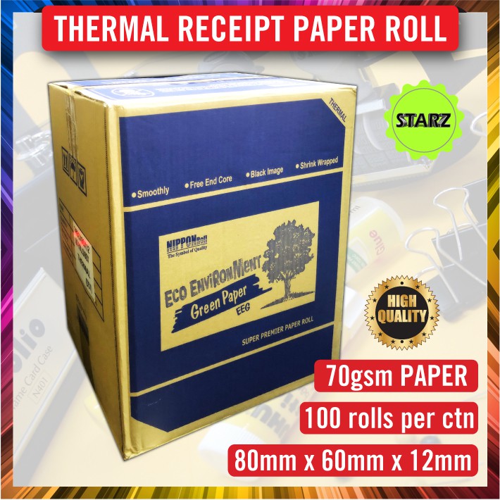 THERMAL RECEIPT PAPER ROLL 80MM x 60MM x 12MM (100 ROLLS) HIGH QUALITY ...