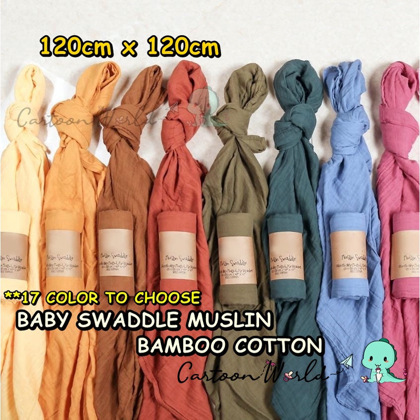 Newborn Baby Muslin Swaddle 120x120cm Plain Color Bamboo Muslin Soft ...