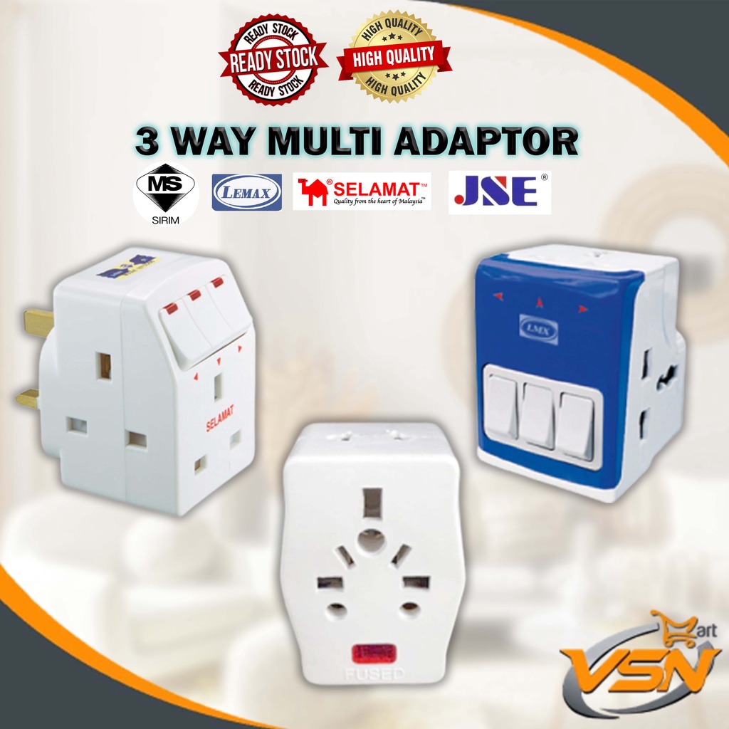 3 Way Adaptor Adapter With Switch USB Travel Adapter Socket Extension ...